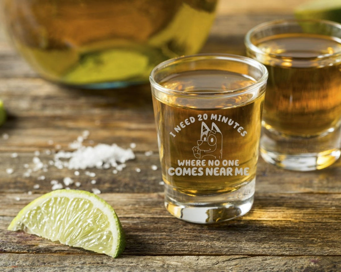 Need 20 Minutes - Bluey Shot Glass – Design Bakery TX